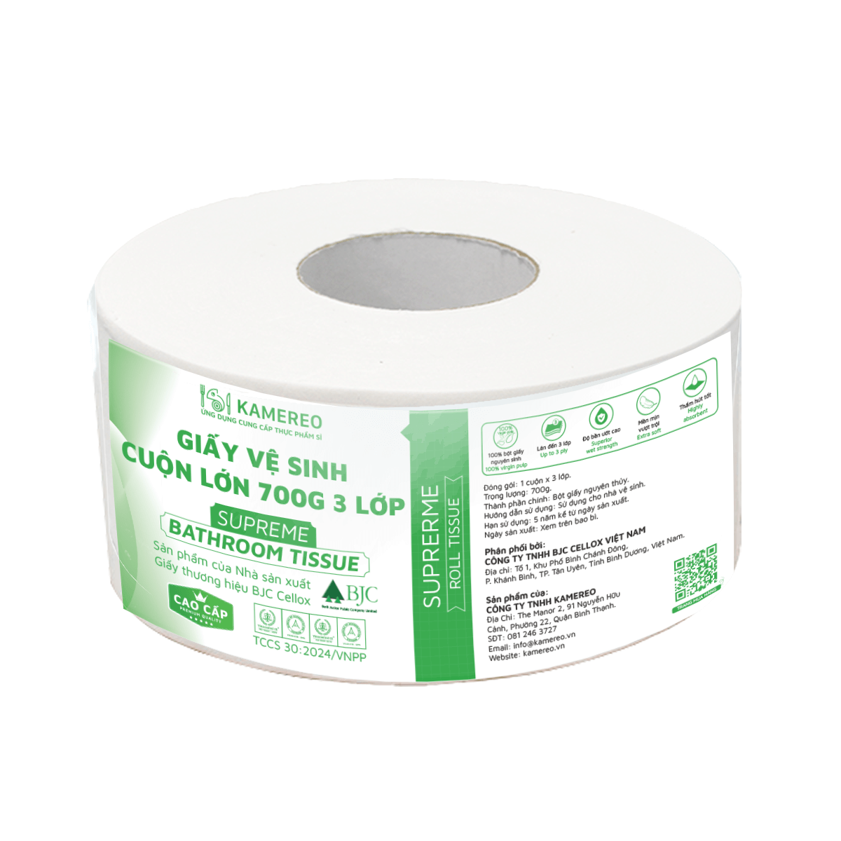 Giấy Vệ Sinh Cuộn Lớn Cao Cấp Kamereo (3 Lớp) 700g | KAMEREO