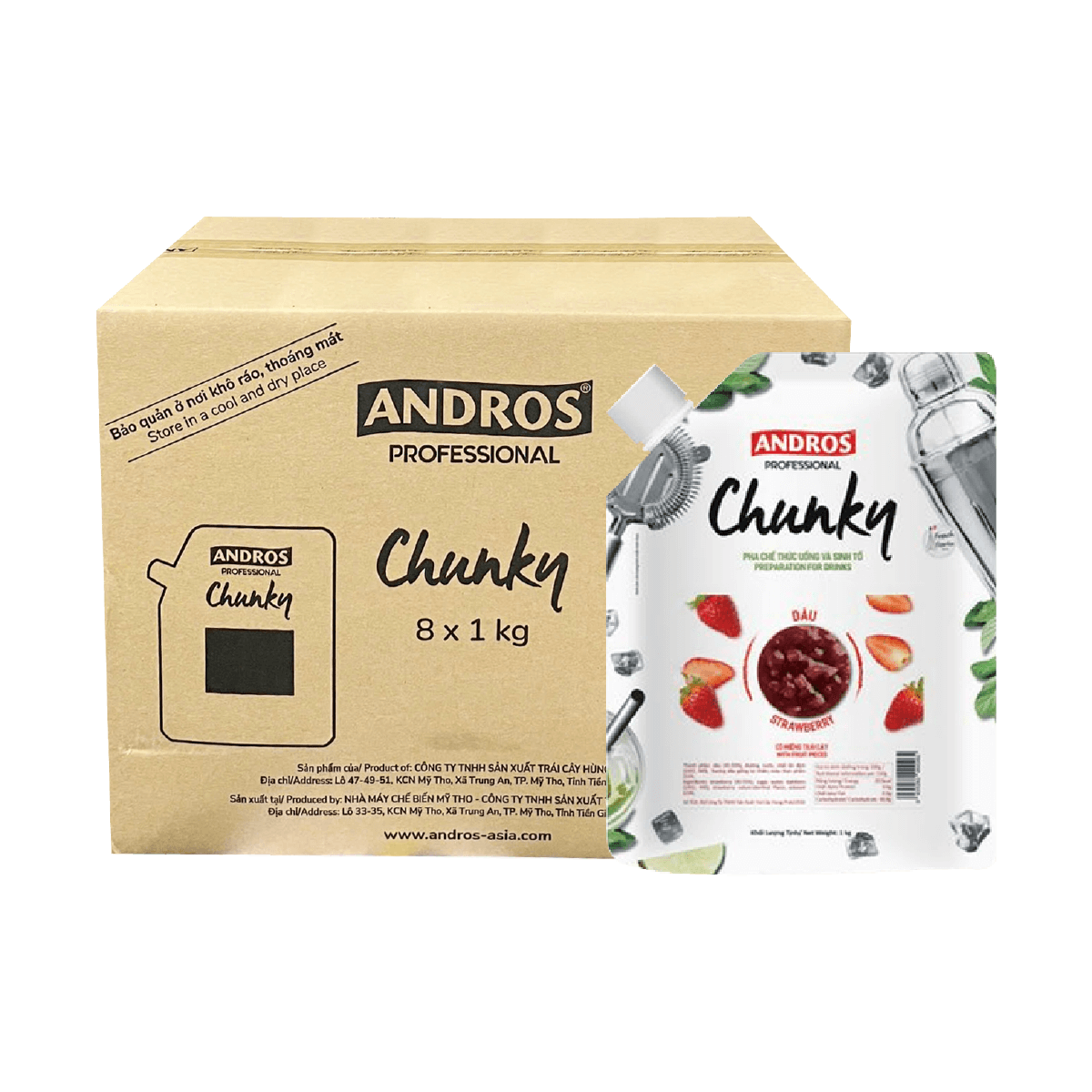 [Thùng] Mứt Andros Chunky Dâu Túi 1kg x 8 Gói | KAMEREO